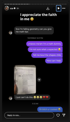 Fan Asks SZA for Help With Their Math Homework