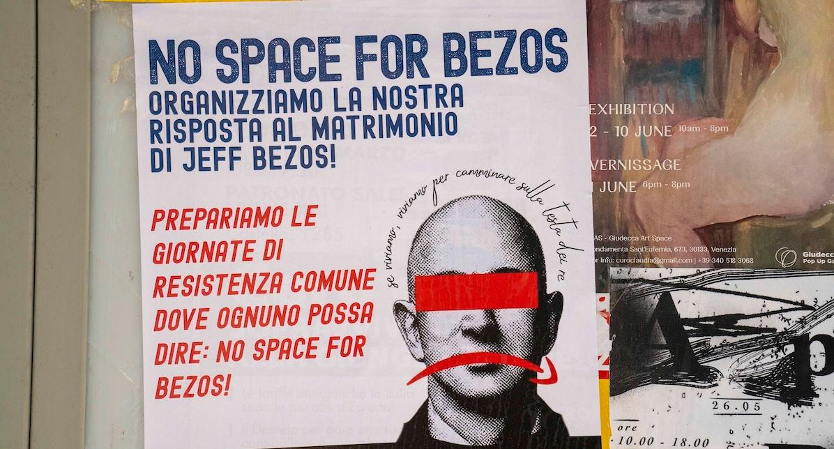 People Protesting Jeff Bezos' Wedding for Some Very Obvious Reasons