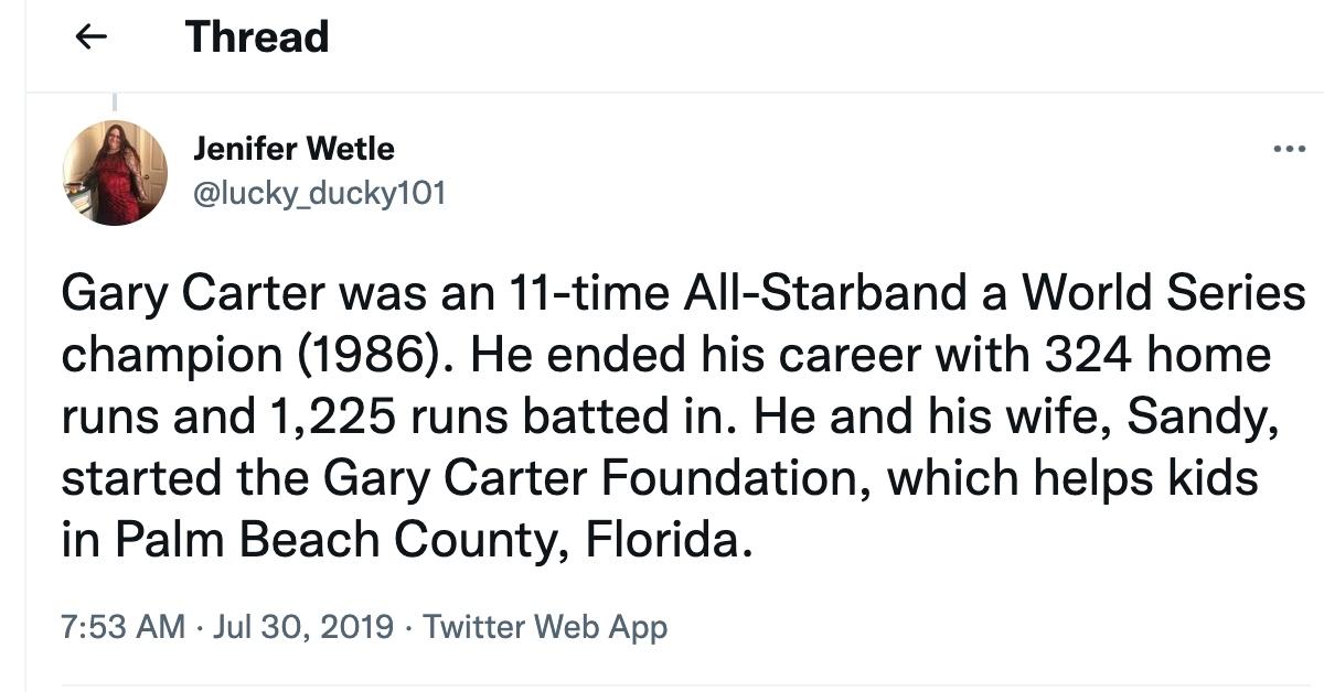 Where Is Gary Carter's Wife, Sandy Carter, Now? Did She Remarry?