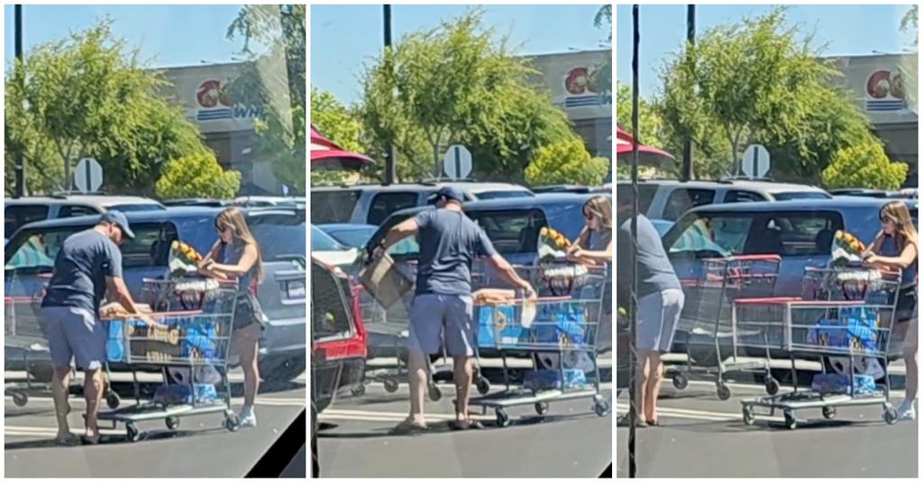 Man Films Woman Not Helping Her Partner Unload Groceries