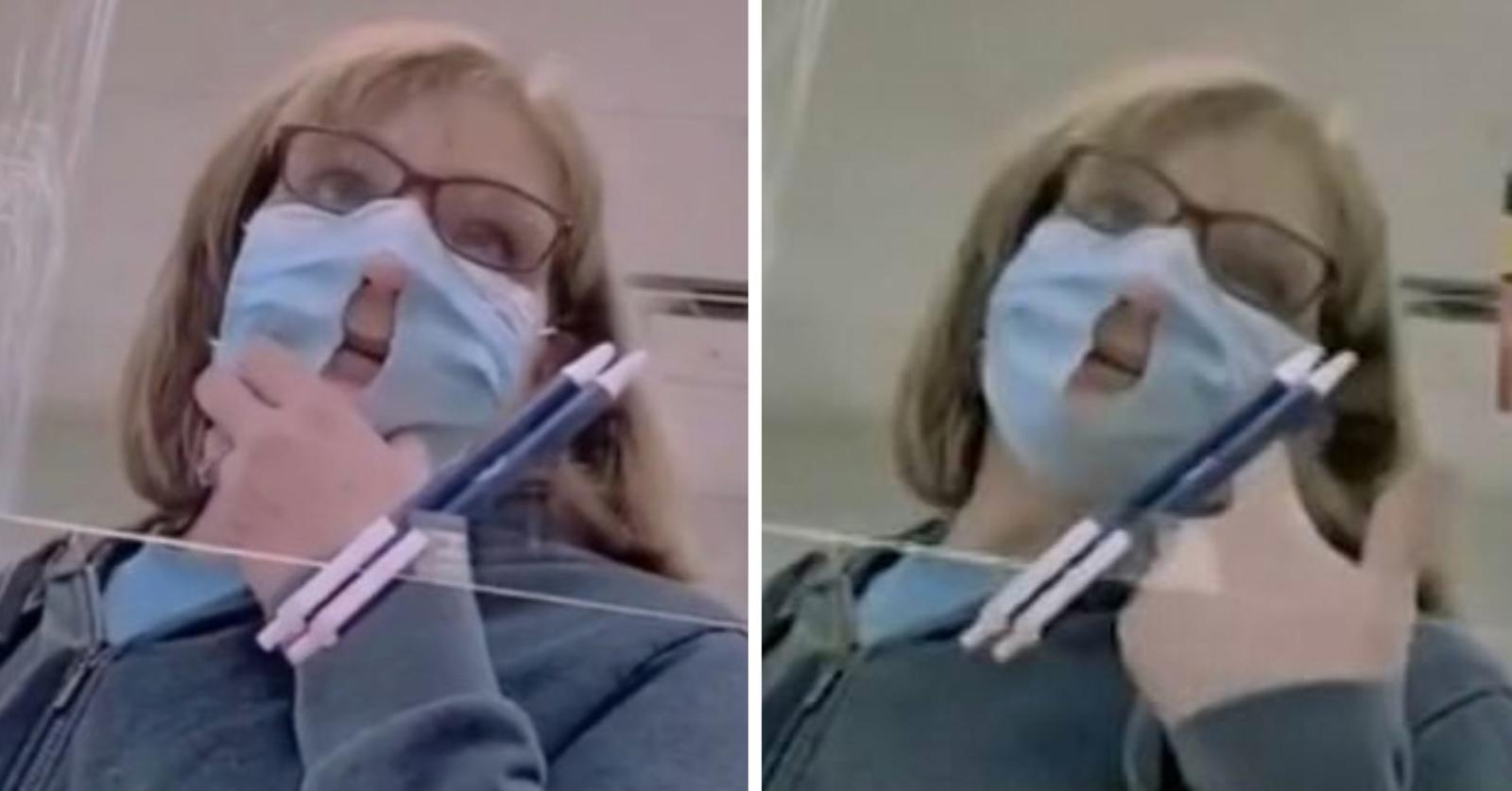 Woman Cuts Hole In Face Mask to Make It 'Easier to Breathe'