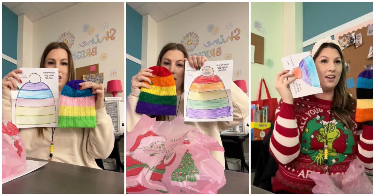 Teacher's Mom Knits Students Artwork Into Cozy Winter Hats