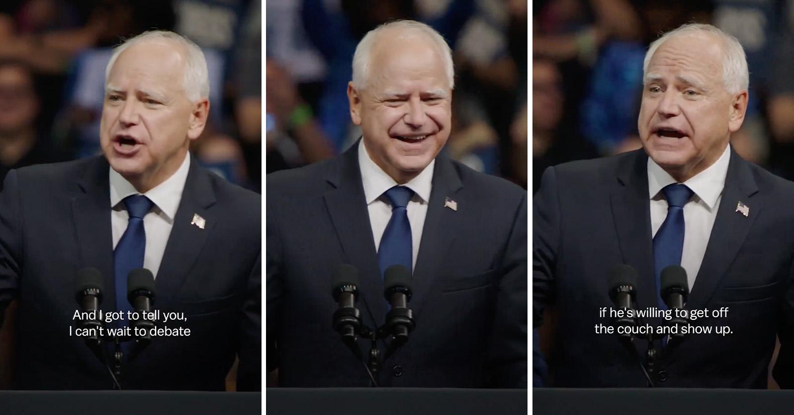 Tim Walz Made a J.D. Vance Couch Joke Onstage With Kamala Harris