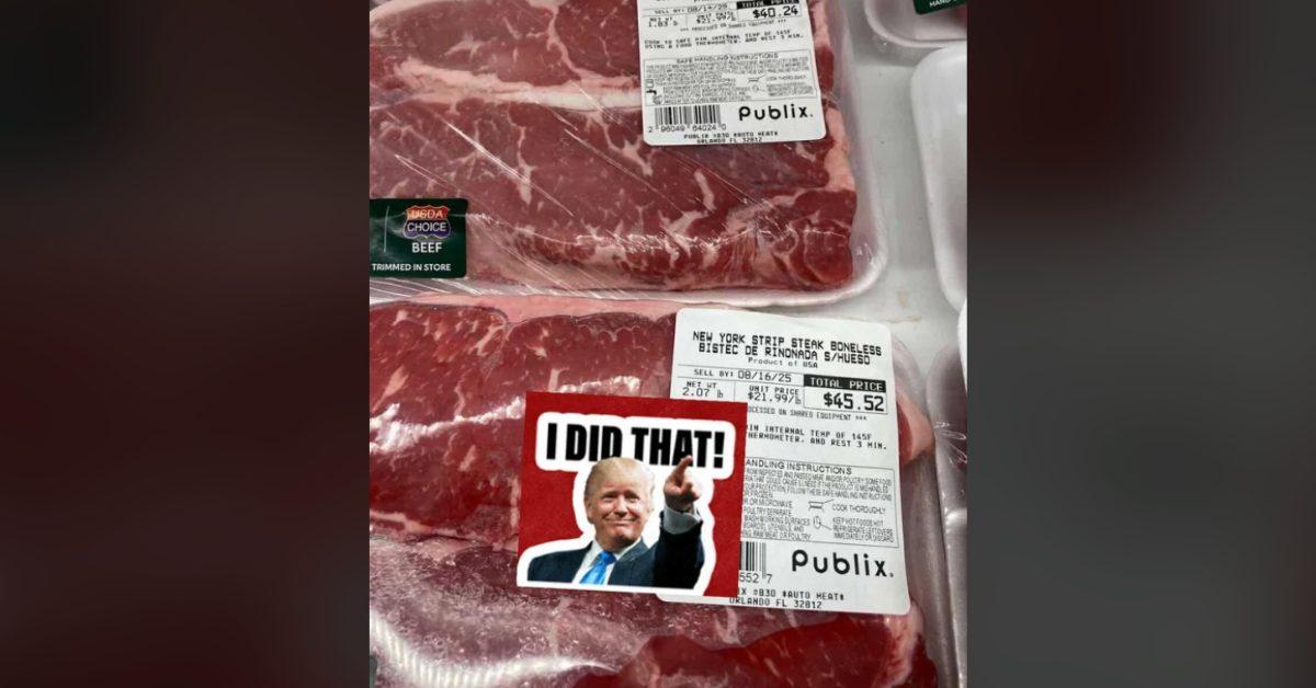 Trump “I Did That” Sticker Pops Up On Grocery Store Meat Pack