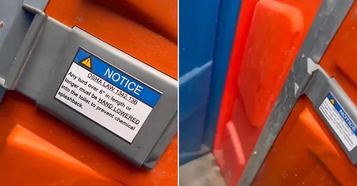 Woman Shares OSHA Poop Law Sticker Inside Porta Potty