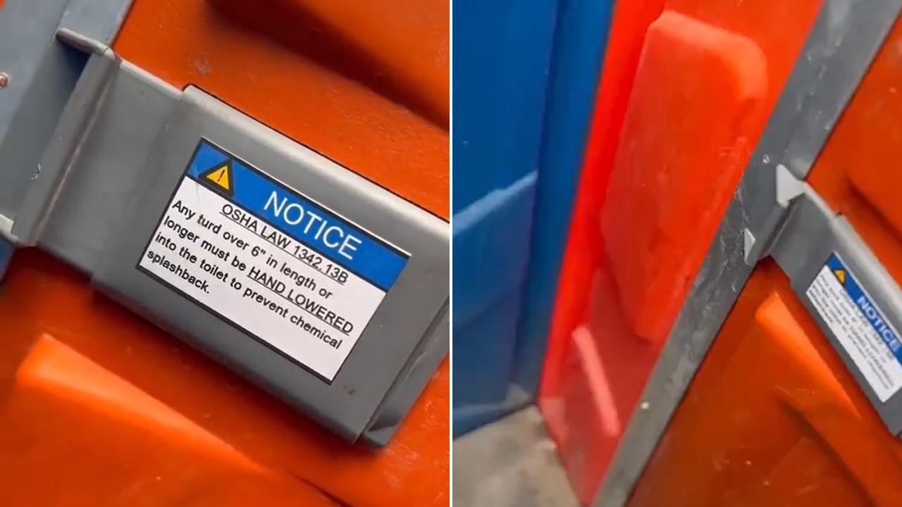 Woman Shares OSHA Poop Law Sticker Inside Porta Potty