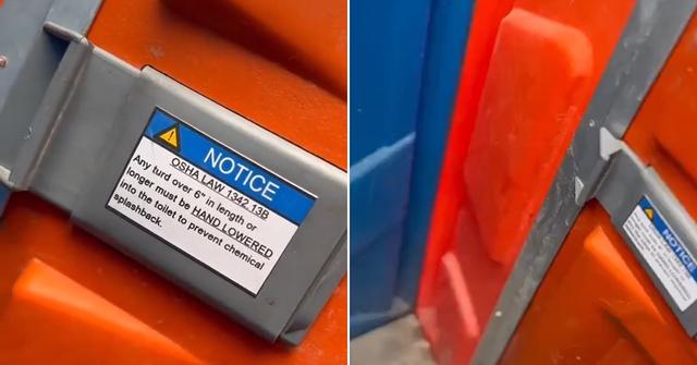 Woman Shares OSHA Poop Law Sticker Inside Porta Potty
