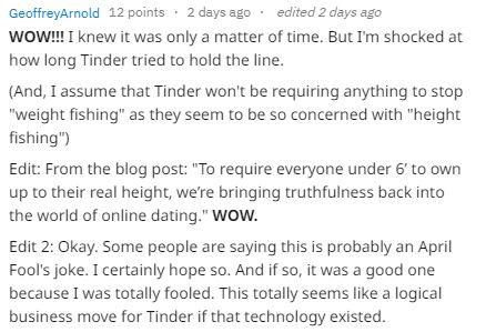 These "Stories" Like Tinder's Male Height Verification, Must Be April ...