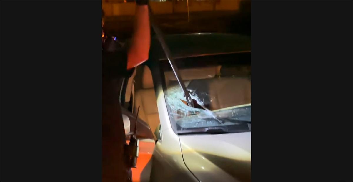 Full-Sized Spear Thrown at a Woman in Her Car