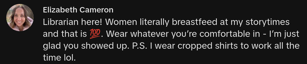 Woman Shows Outfit that Got Her Dress Coded at Local Library