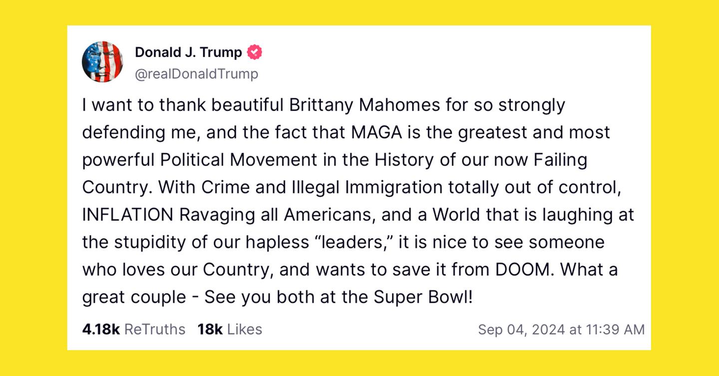 Donald Trump Thanks Brittany Mahomes for Her Support