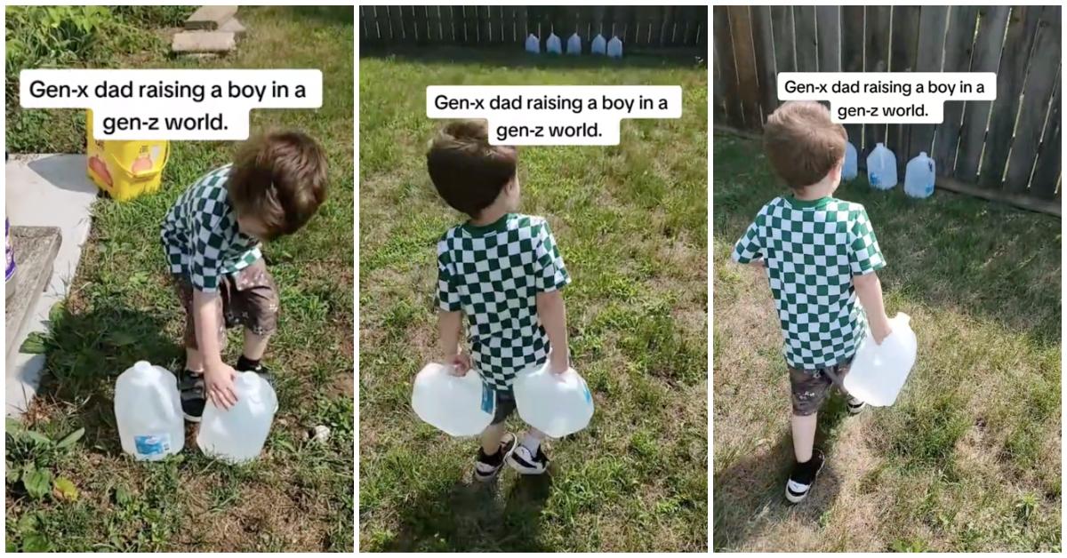 Dad Makes Son Carry Water Jugs Across Backyard as Punishment Instead of ...