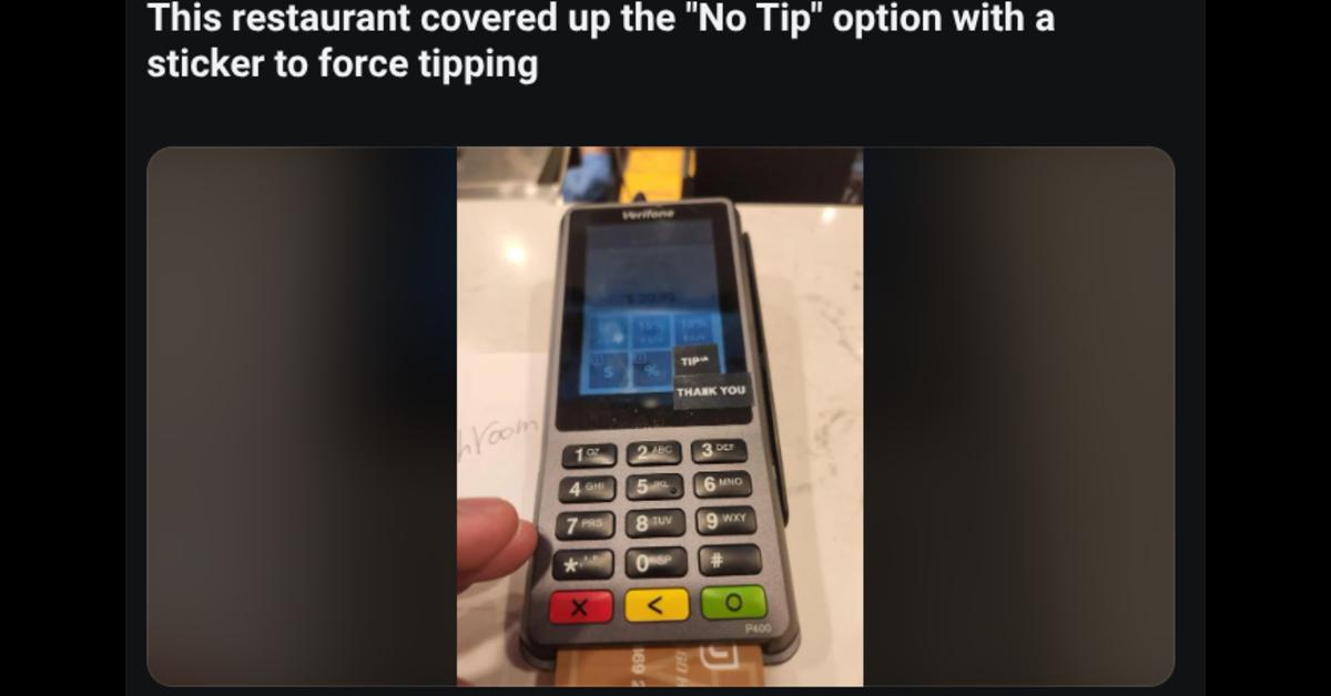 Restaurant Covers up No Tip Option With Sticker