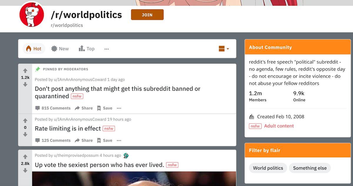 What Happened to "r/worldpolitics" on reddit? It's a Dumpster Fire