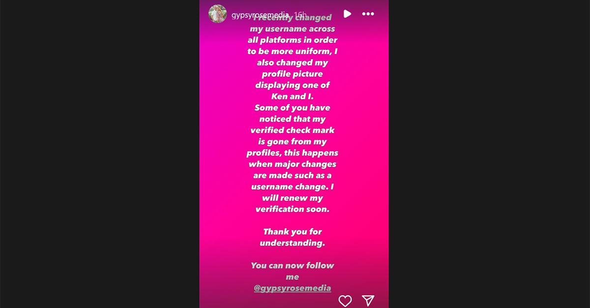 Gypsy Rose Blanchard Explains New IG Name