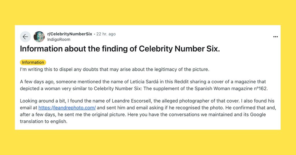 Who Is Celebrity No. 6? Their Identity Has Been Revealed