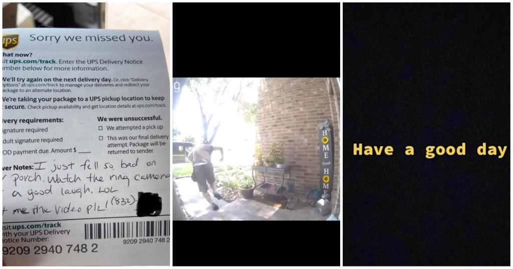 UPS Driver Falls on Porch and Leaves a Note for Residents