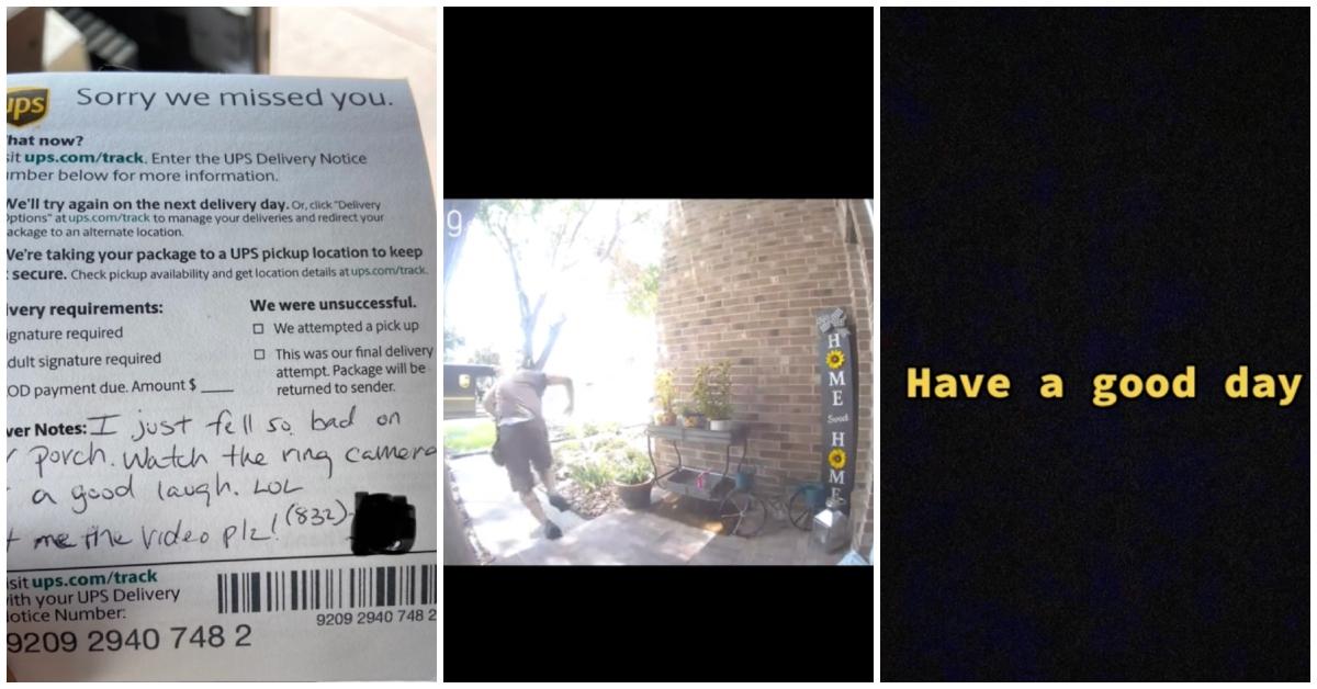 UPS Driver Falls on Porch and Leaves a Note for Residents