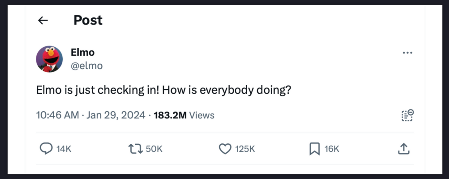 Elmo Got 50K Trauma-Dump Tweets After Asking How We're Doing