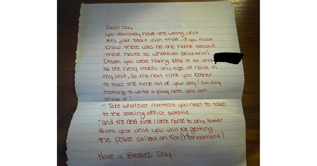 Neighbor Leaves Note for Noisy Tenants — Gets Assaulted