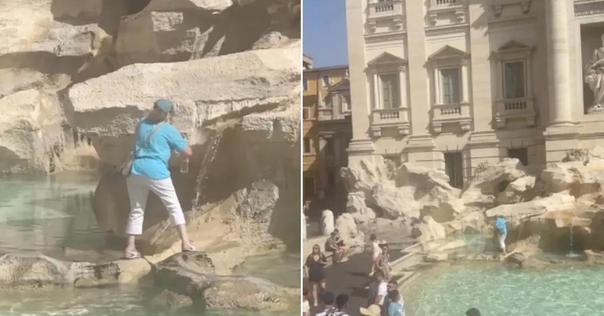 Tourist Climbs Trevi Fountain to Fill a Water Bottle