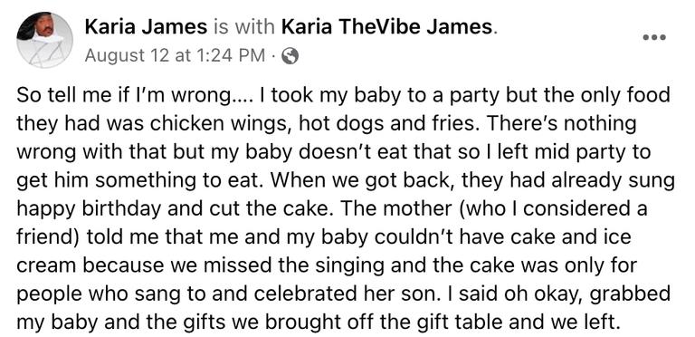 Mom Says Son Was Denied Cake at BDay Party, Takes Gifts Back