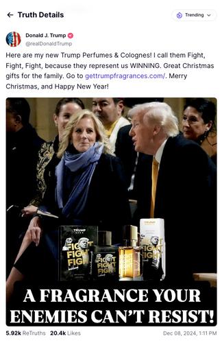 Donald Trump Uses Image With Jill Biden to Sell Cologne