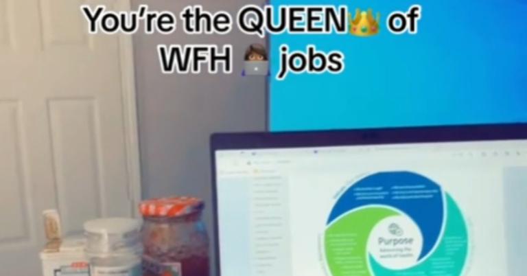 Woman Working Multiple WFH Jobs Overwhelmed With New Laptops